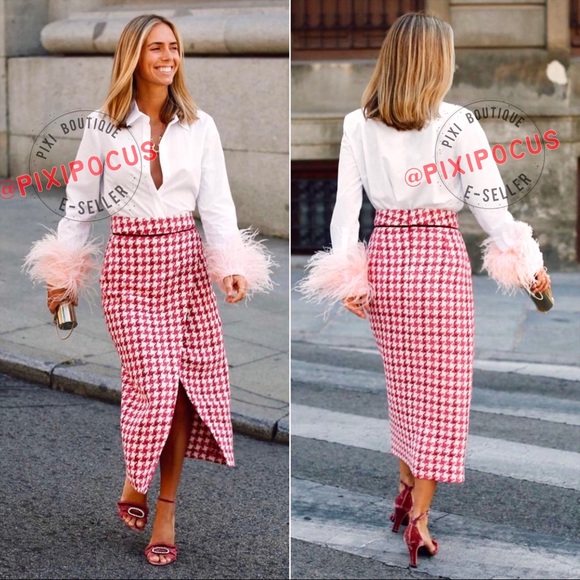 Zara | Skirts | Zara Tweed Textured Midi Skirt Raspberry Pink | Poshmark